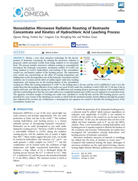 Pdf Nonoxidative Microwave Radiation Roasting Of Bastnasite Concentrate And Kinetics Of
