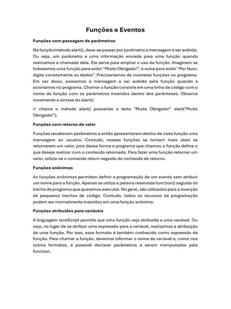 funções e eventos pdf script java parâmetro programação de