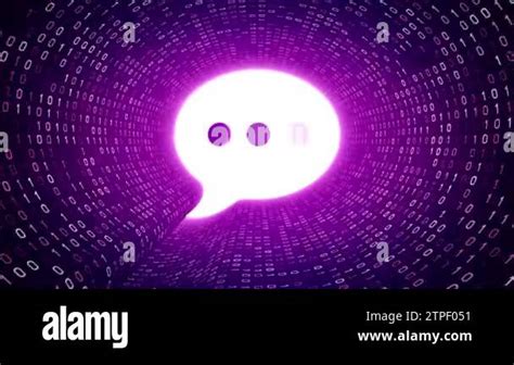 White Speech Bubble Icon Form White Binary Tunnel On Violet Background Modern Communication