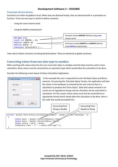 Notes How To Work With Variables Constants And Do Calculations Pdf Programming Languages