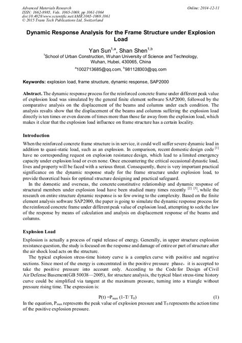 Dynamic Response Analysis For The Frame Structure Under Explosion Load