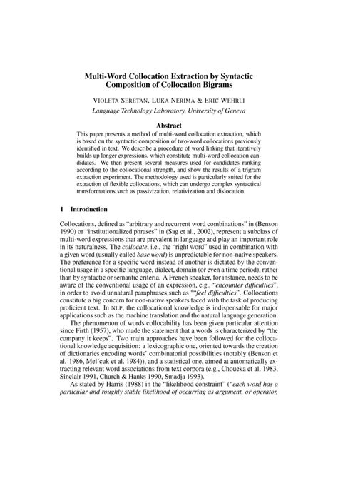 Pdf Multi Word Collocation Extraction By Syntactic Composition Of Collocation Bigrams