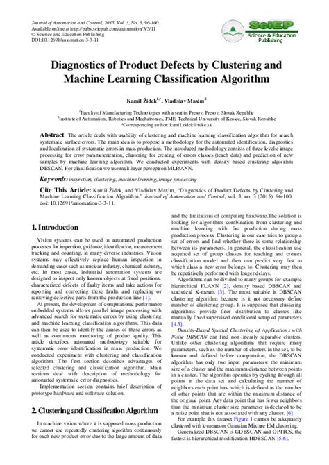 Pdf Diagnostics Of Product Defects By Clustering And Machine Learning