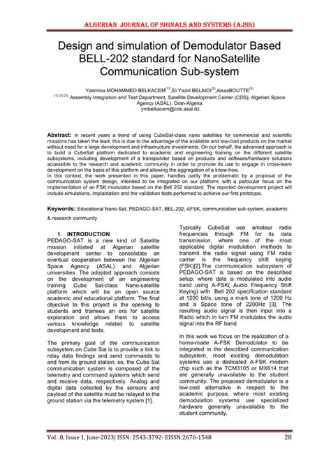 Pdf Design And Simulation Of Demodulator Based Bell 202 Standard For