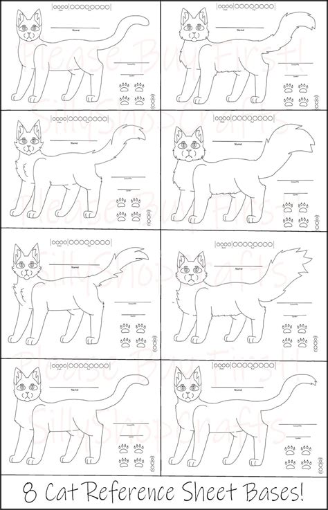 Cat Warrior Cats OC Reference Sheet Base Pack Includes 8 Etsy