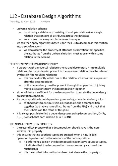 L12 Database Design Algorithms L12 Database Design Algorithms Thursday 21 April 2016 440