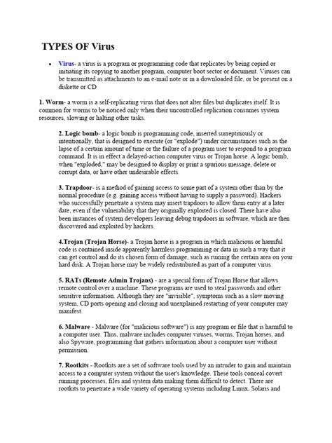 Types Of Malicious Software Pdf Computer Virus Malware