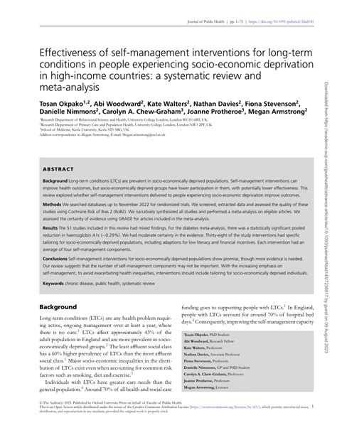 Pdf Effectiveness Of Self Management Interventions For Long Term Conditions In People