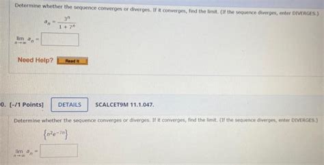 solved determine whether the sequence converges or diverges