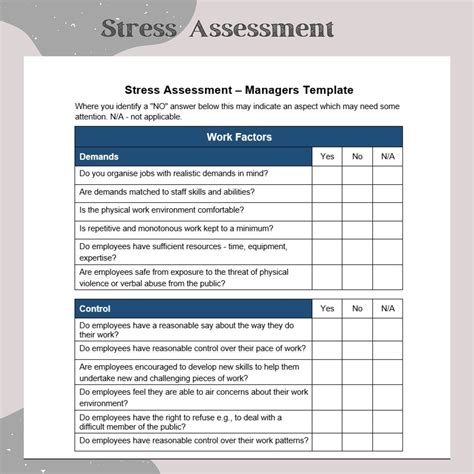 Dual Workplace Stress Assessment Template Pack Word Format Employee