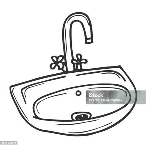 화장실 세면대 손으로 그린 윤곽선 낙서 아이콘입니다 인쇄 웹 모바일 및 인포그래픽을 위한 싱크 벡터 스케치 그림은 흰색 배경에 분리되어 있습니다 개수대에 대한 스톡 벡터