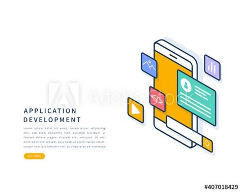 Mobile Application Development Concept Vector Isometric Flat Line Illustration