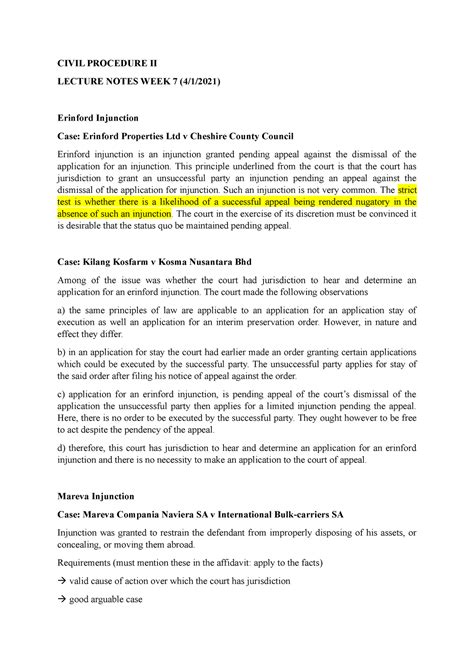 Civil Lecture Week 7 Notes Civil Procedure Ii Lecture Notes Week 7 4
