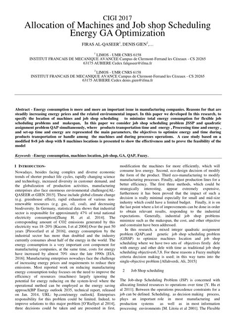 Pdf Allocation Of Machines And Job Shop Scheduling Energy Ga Optimization