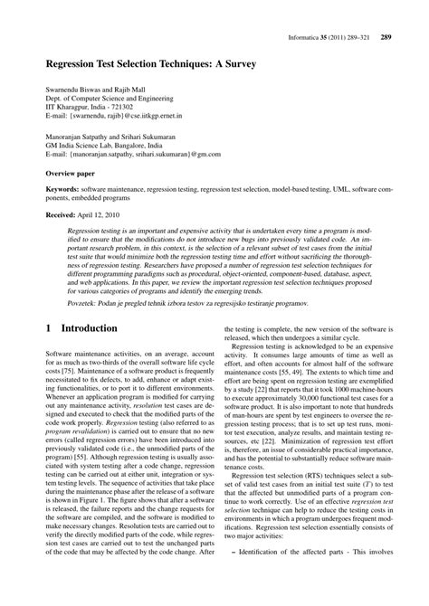Pdf Regression Test Selection Techniques A Survey