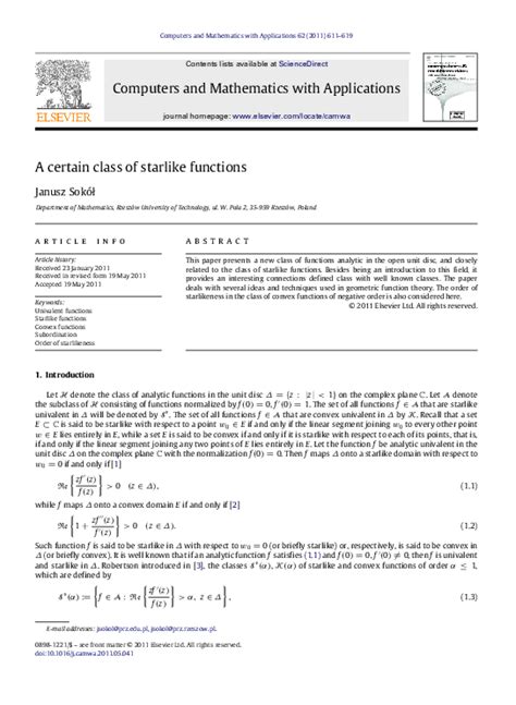 Pdf A Certain Class Of Starlike Functions