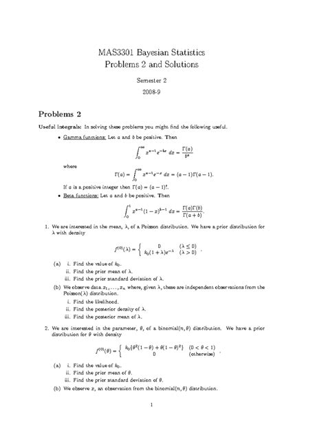 Solutions 209 Mas3301 Bayesian Statistics Problems 2 And Solutions Semester 2 2008 Problems 2