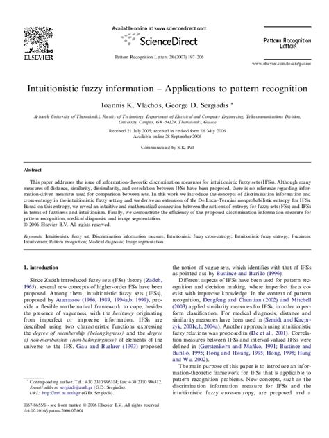 Pdf Intuitionistic Fuzzy Information Applications To Pattern Recognition
