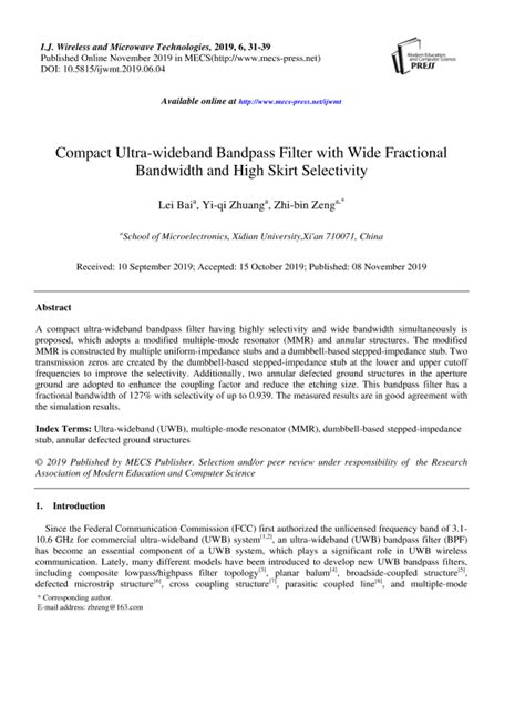 Compact Ultra Wideband Bandpass Filter With Wide Fractional Bandwidth And High Skirt Selectivity