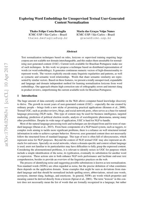 Exploring Word Embeddings For Unsupervised Textual User Generated