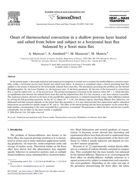 Pdf Onset Of Thermosolutal Convection In A Shallow Porous Layer Heated And Salted From Below