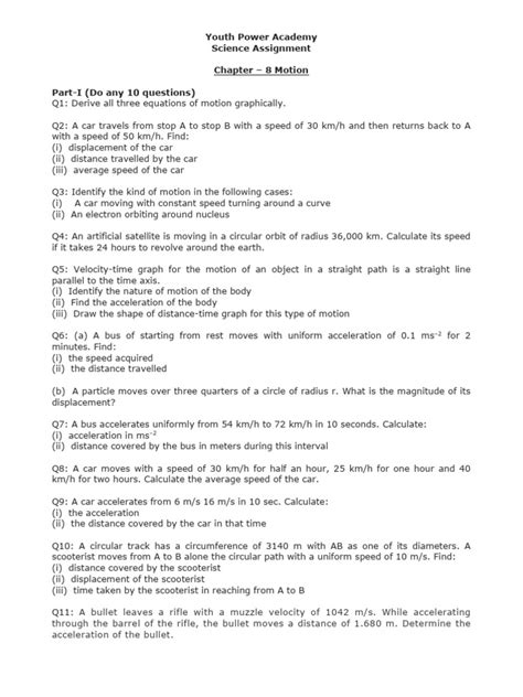 Motion Assignment Pdf Speed Acceleration