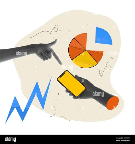 Human Hands Interacting With Mobile Phone And Multicolored Pie Chart
