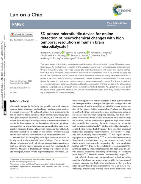 Pdf 3d Printed Microfluidic Device For Online Detection Of