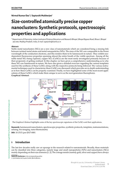 Pdf Size Controlled Atomically Precise Copper Nanoclusters Synthetic