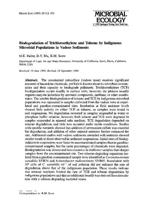 Pdf Biodegradation Of Trichloroethylene And Toluene By Indigenous