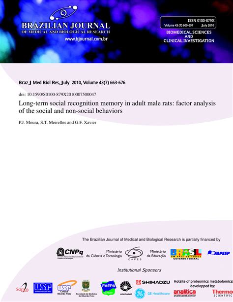 Pdf Long Term Social Recognition Memory In Adult Male Rats Factor Analysis Of The Social And