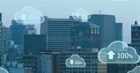 Image Of Digital Clouds With Uploading Floating Over Cityscape Stock Image Image Of Connect