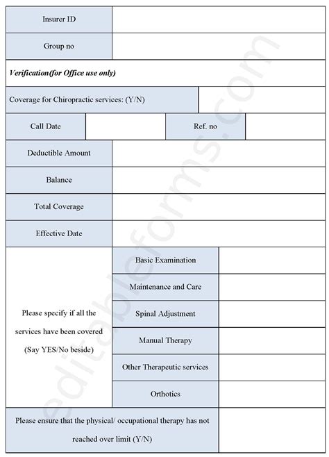 Chiropractic Insurance Verification Form Editable Pdf Forms