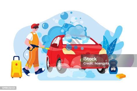 세차 서비스 일러스트 개념 흰색 배경에 고립 된 평면 그림 세차장에 대한 스톡 벡터 아트 및 기타 이미지 세차장 기계공