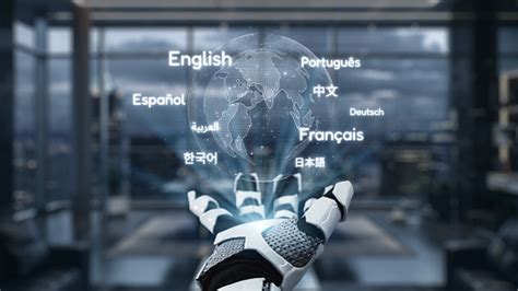 현대적인 사무실 환경에서 세계 지도와 함께 다양한 언어 이름을 표시하는 미래형 로봇 손 오바나 번역에 대한 스톡 사진 및 기타 이미지 Istock