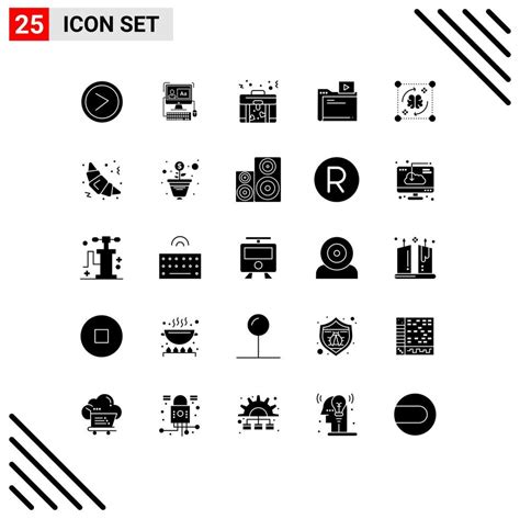 Set Of 25 Modern Ui Icons Symbols Signs For File Mind Bag Media Movie