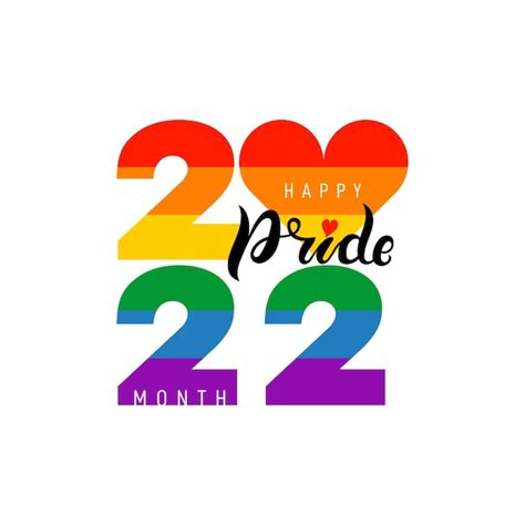 벡터 로고 Lgbtq 2022 레인보우 마음으로 프라이드 월 Lgbtq 프라이드를 나타내는 프라이드 플래그 프라이드 월 6월 지원 흰색 배경에 격리됨 프리미엄 벡터