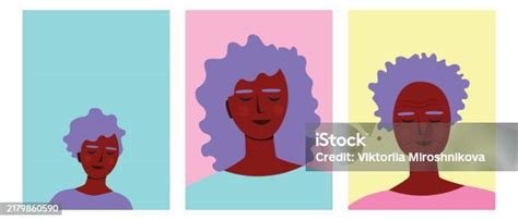 Bipoc 사람의 노화 과정 프리미엄 플랫 벡터 스톡 일러스트 또는 다양한 연령대의 여성과 함께 하는 삼부작 감정에 대한 스톡