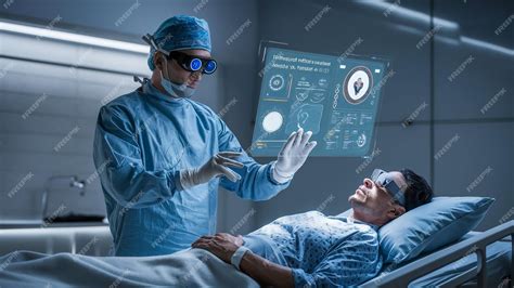 A male doctor wearing augmented reality glasses examining a male patient | Premium AI-generated ...