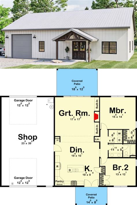 Two Story House Plans With Garage And Living Room Small Shop With