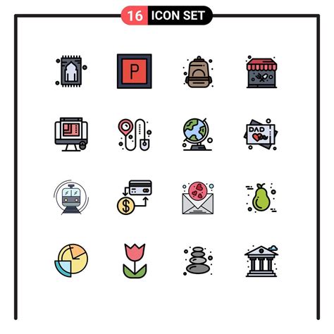 User Interface Pack Of 16 Basic Flat Color Filled Lines Of Web Layout Web Designing Bag Css