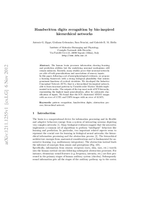 Pdf Handwritten Digit Recognition By Bio Inspired Hierarchical