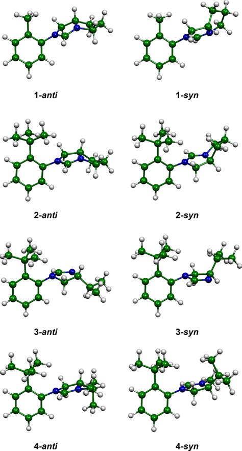 optimized structures of compounds 1 4 in both conformations anti and