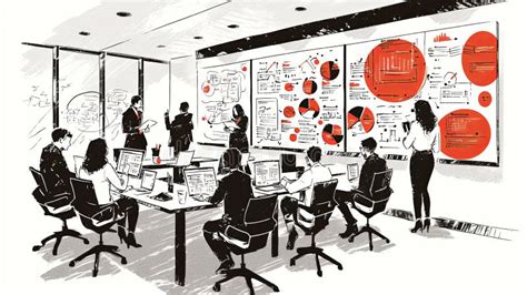 Modern Office Team Collaborating With Charts And Digital Devices Stock Illustration