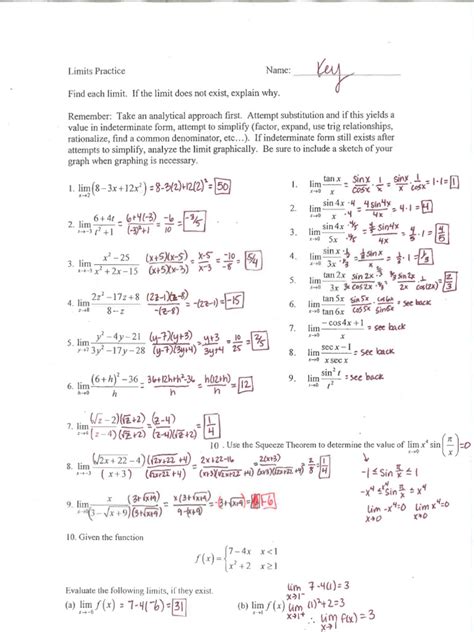 7 computing limits iii limits practice key pdf