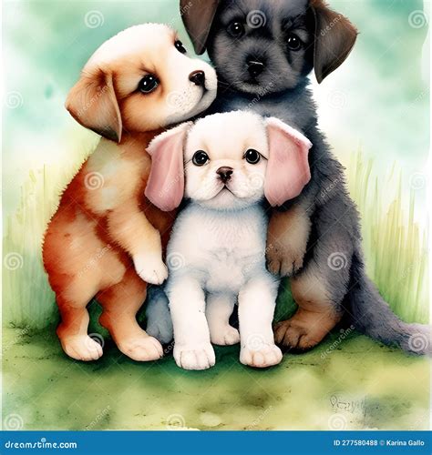 Watercolor Wonders A Group Of Adorable Puppies And Kittens Stock Illustration Illustration