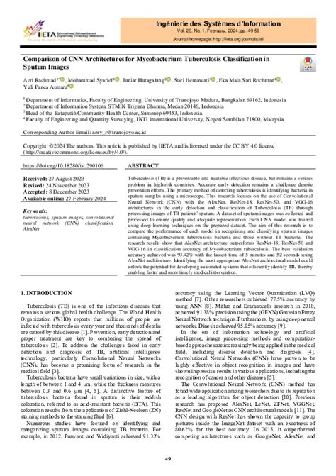Pdf Comparison Of Cnn Architectures For Mycobacterium Tuberculosis Classification In Sputum Images