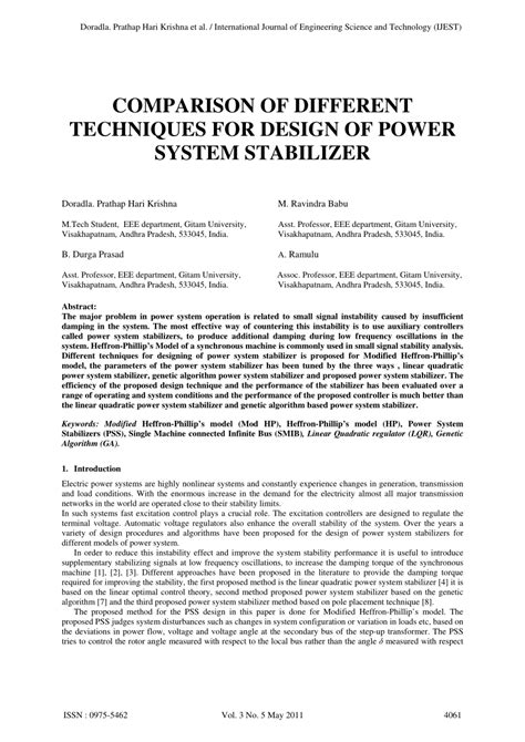 PDF COMPARISON OF DIFFERENT TECHNIQUES FOR DESIGN OF POWER SYSTEM STABILIZER
