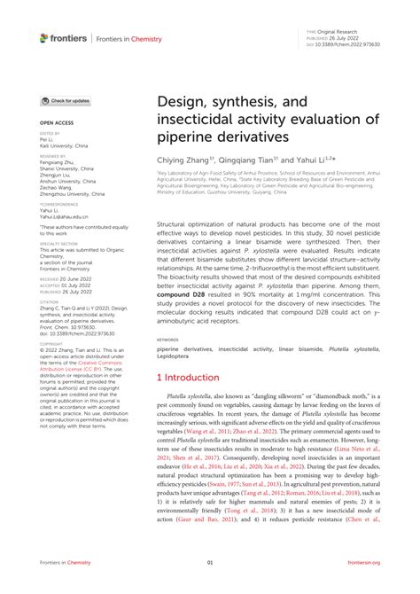 Pdf Design Synthesis And Insecticidal Activity Evaluation Of