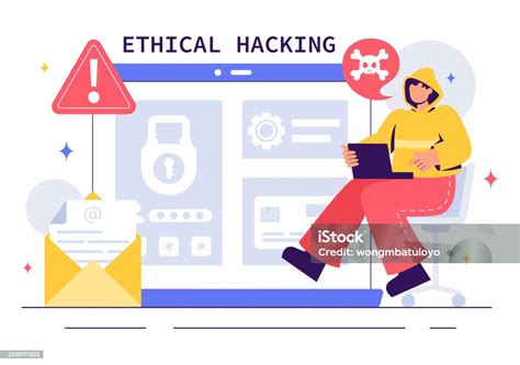 Ethical Hacking Illustration Featuring A Developer Practicing Hacking